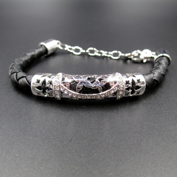 Jewelry | Vintage 8 Inch Floral Black Leather Bracelet | Poshmark